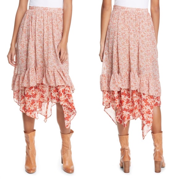 Free People | Skirts | Nwt Free People Zuma Floral Ruffle Midi Skirt ...